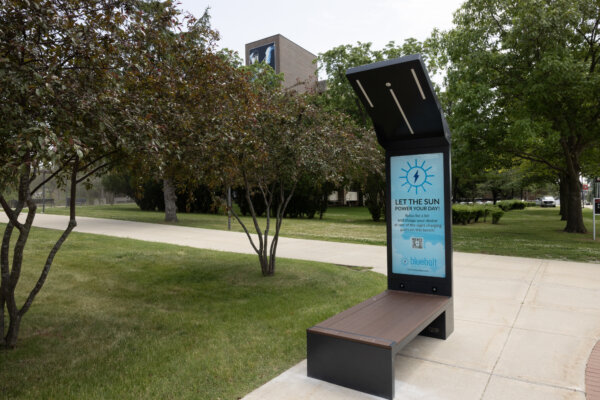 NIU Today | Solar-powered charging benches installed in heart of campus